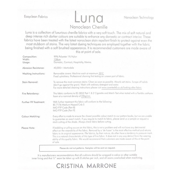 Luna Azure Nanoclean Chenille Upholstery Fabric - LUN4026 Cristina Marrone